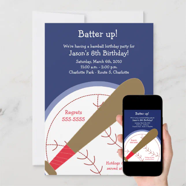 {TBA} BASEBALL Batter Up Birthday Invitation | Zazzle