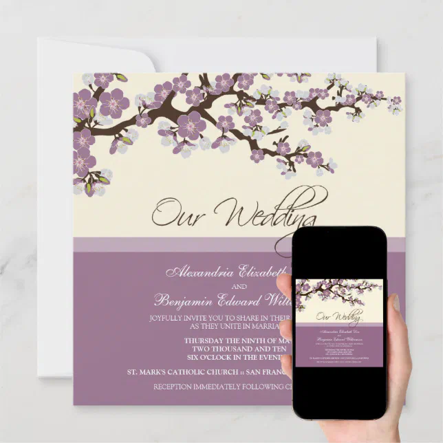 {TBA} Cherry Blossom Wedding Invitation (lilac) | Zazzle