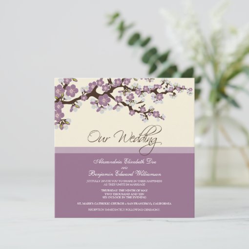 {TBA} Cherry Blossom Wedding Invitation (lilac) | Zazzle
