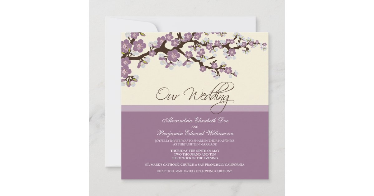 {TBA} Cherry Blossom Wedding Invitation (lilac) | Zazzle