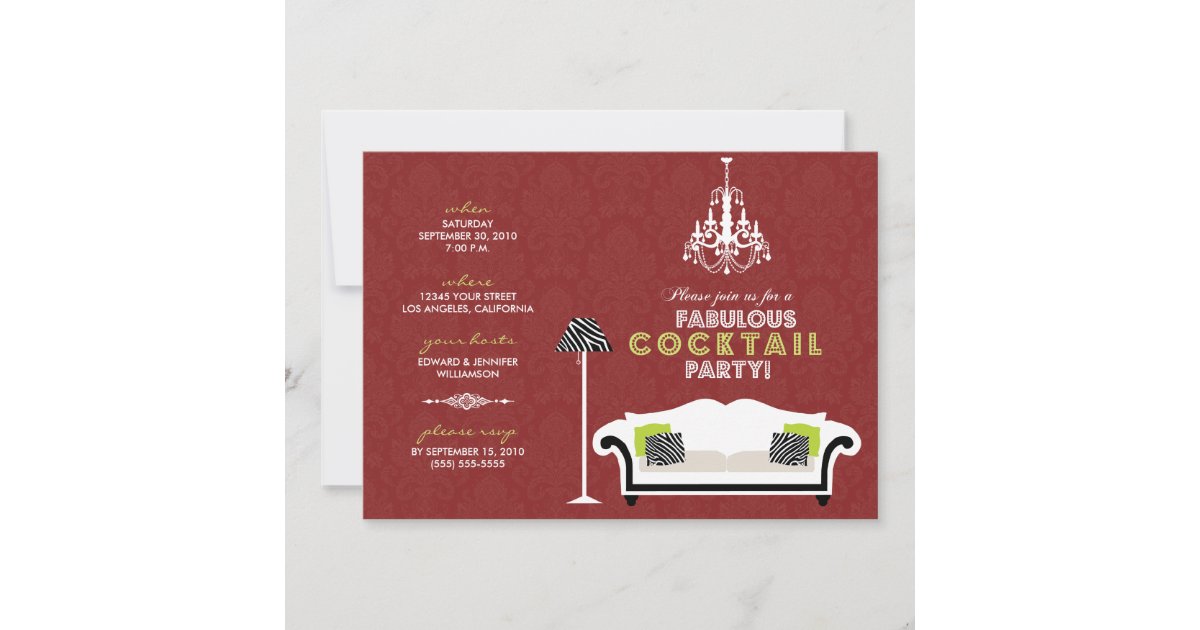 {TBA} Chic Zebra Cocktail Party Invitation (red) | Zazzle