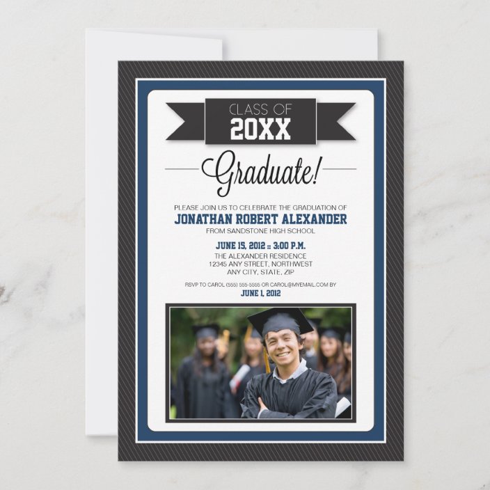 {TBA} Classic Graduation Party Invitation (navy) | Zazzle.com