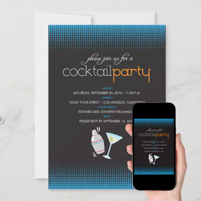 {TBA} Trendy Cocktail Party Invitation (aqua blue) | Zazzle