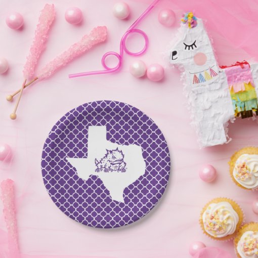 TCU Texas State with Horned Frog | Quatrefoil Paper Plates | Zazzle