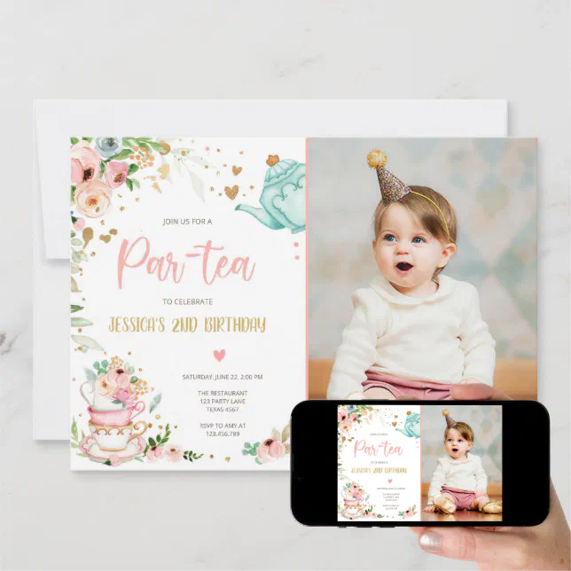 Tea Birthday Invitation Girl Party Par-tea Floral | Zazzle