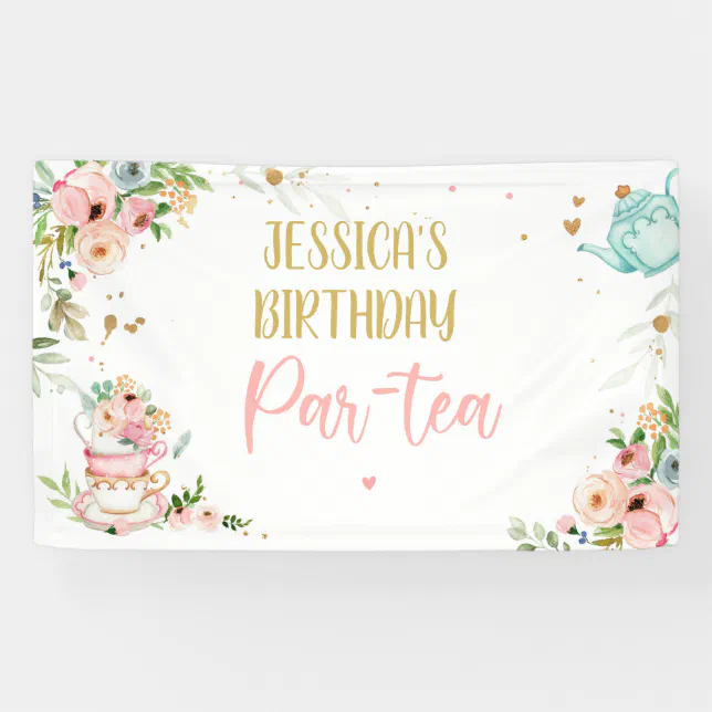 Tea Birthday Part Par-tea Floral Tea Girl Backdrop Banner | Zazzle