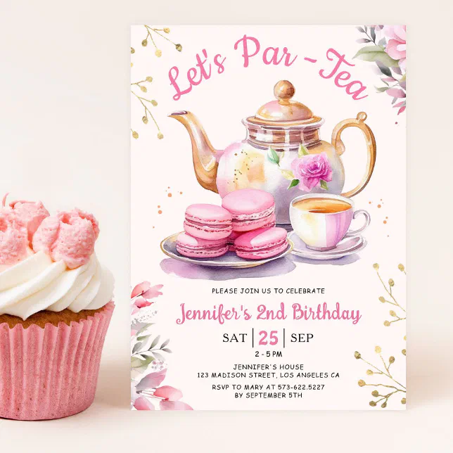Tea Birthday Party Girl Pink Let's Par-Tea Invitation | Zazzle