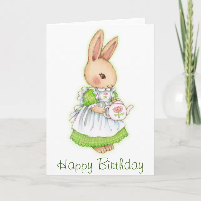 Tea Bunny - Cute Rabbit Birthday Card | Zazzle
