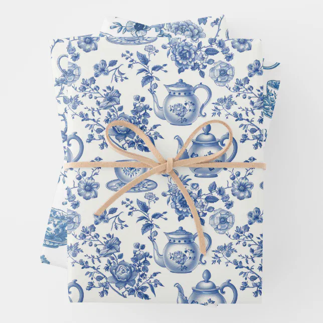 Tea Chinoiserie French Toile Du Jouy Pattern Wrapping Paper Sheets | Zazzle