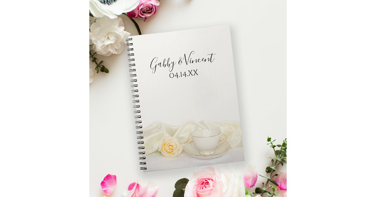 Tea Cup and White Rose Wedding Guest Book | Zazzle