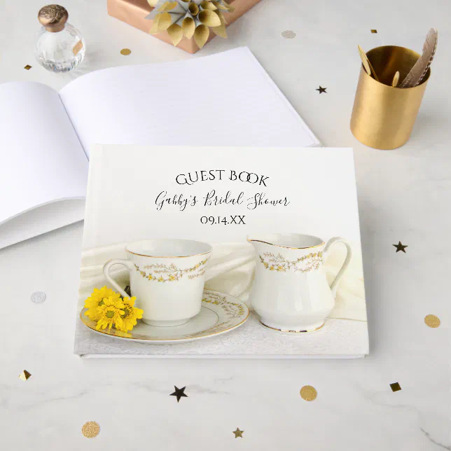 Tea Cup and Yellow Daisies Bridal Shower Guest Book | Zazzle