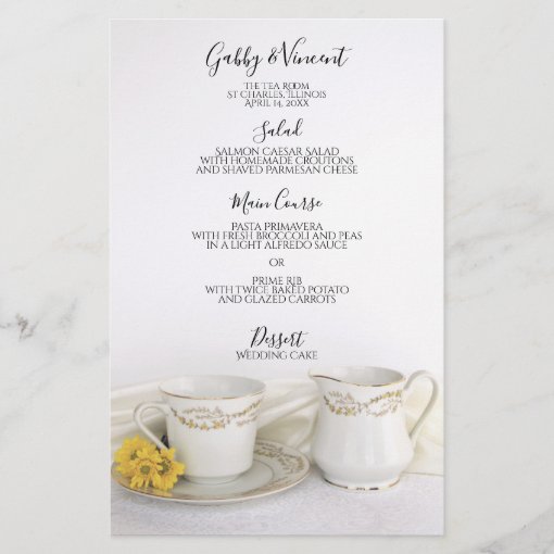 Tea Cup and Yellow Daisies Wedding Menu | Zazzle