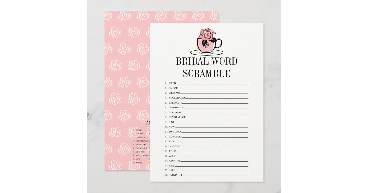 Tea Cup Bridal Shower Word Scramble Game Card | Zazzle