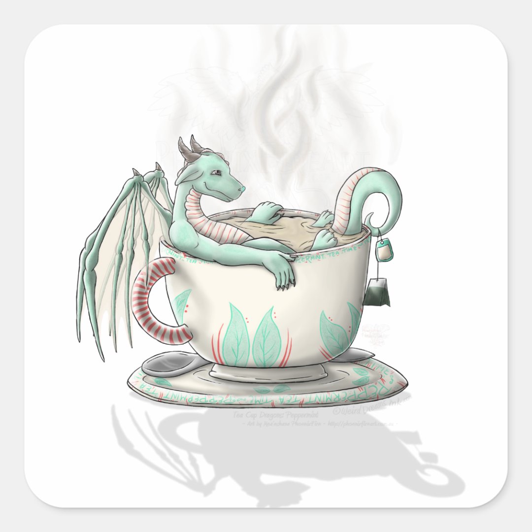 Tea Cup Dragons: Peppermint (Clear) Square Sticker | Zazzle