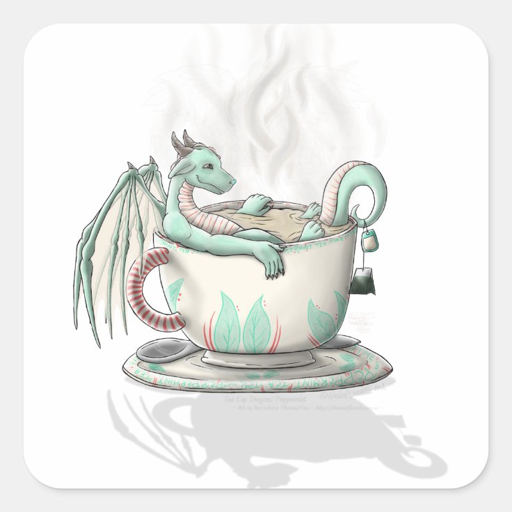 Tea Cup Dragons: Peppermint (Clear) Square Sticker | Zazzle