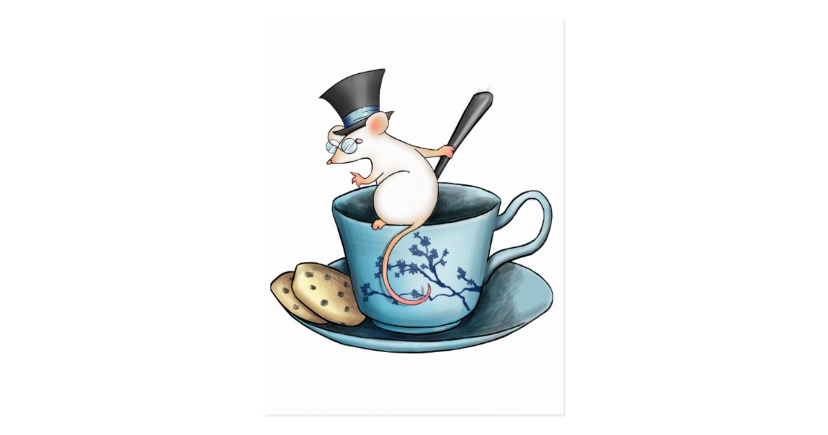 Tea Cup Mouse in Tophat Postcard | Zazzle.com