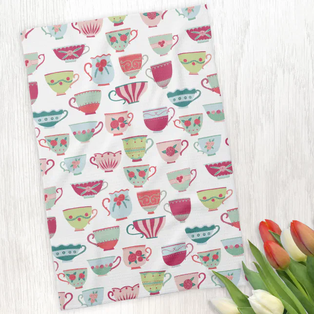 Tea Cup Pattern Kitchen Towel | Zazzle