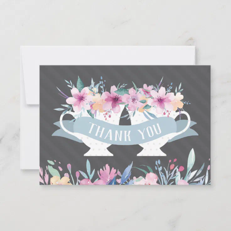 Tea Cup Thank You Card with Flowers | Zazzle