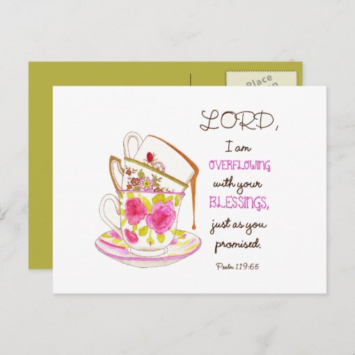 Tea Cups Overflowing with Your Blessings Postcard | Zazzle