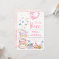 Tea For Three Pink Tea Party Birthday Invitation | Zazzle