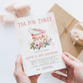 Tea For Three Teacups Theme Birthday Invitation | Zazzle