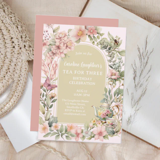 Tea For Three Wildflower Garden Birthday Invitation | Zazzle