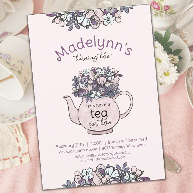 Tea for Two 2nd Birthday Party Invitation | Zazzle