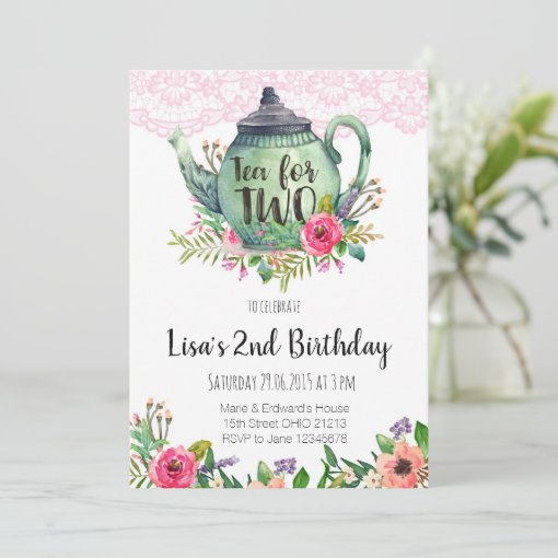 Tea for Two Birthday Party Invitation | Zazzle