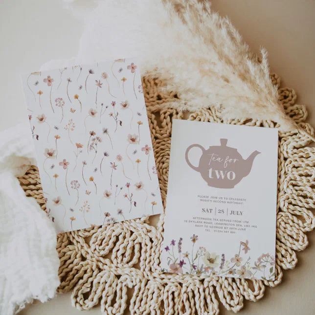 Tea For Two Floral Birthday Invitation | Zazzle