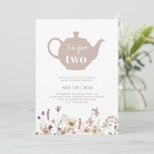 Tea For Two Floral Birthday Invitation | Zazzle