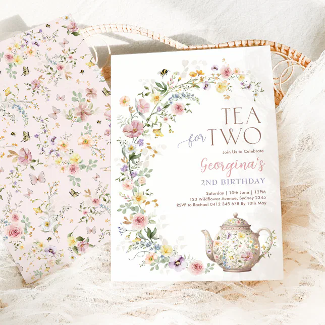 Tea for Two Spring Wildflower Birthday Tea Party Invitation | Zazzle