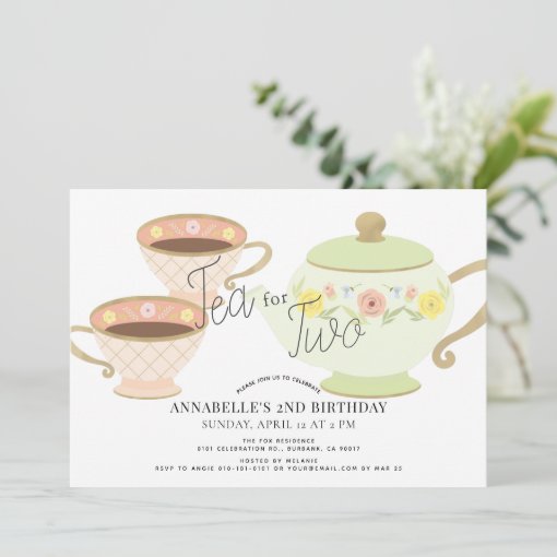 Tea for Two Tea Party 2nd Birthday Invitation | Zazzle