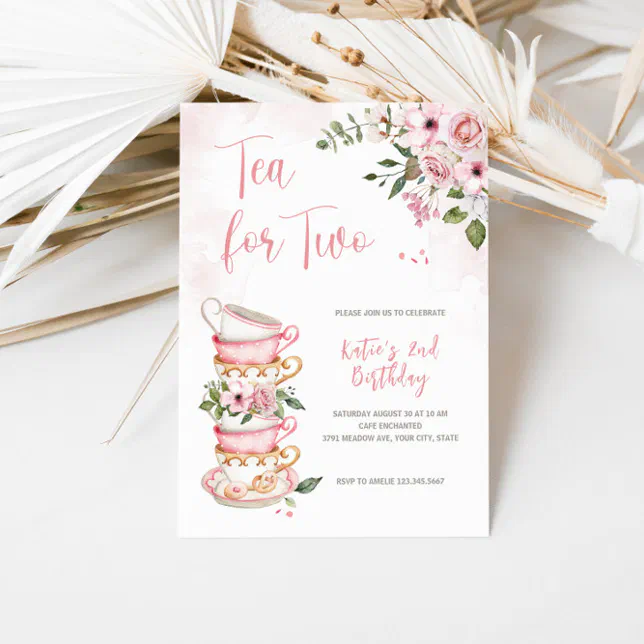 Tea For Two Teacups Theme Birthday Invitation | Zazzle