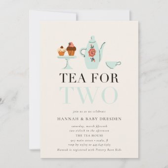 Tea for Two | Teal Tea Party Baby Shower Invitation | Zazzle