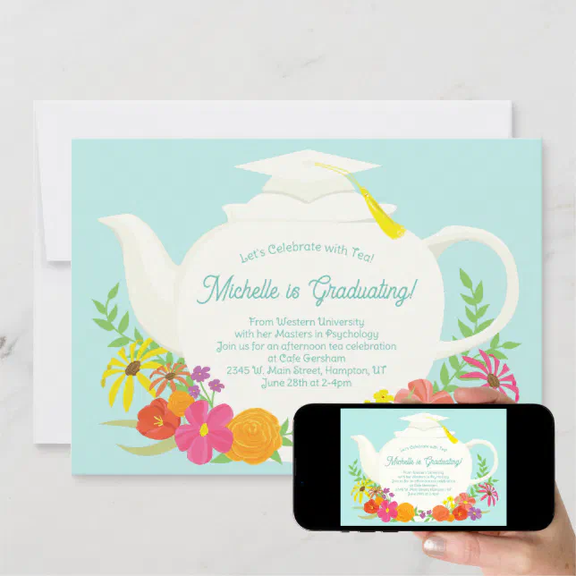 Tea Graduation Party Teapot Invitation | Zazzle