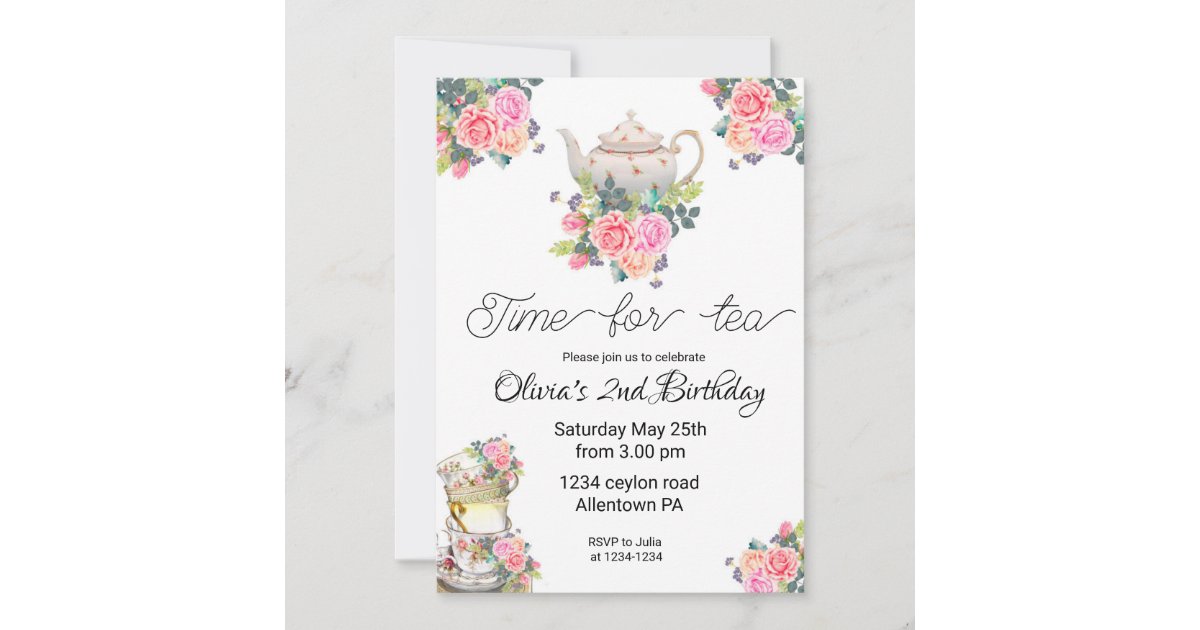 Tea Invitation, tea birthday invitation tea party | Zazzle