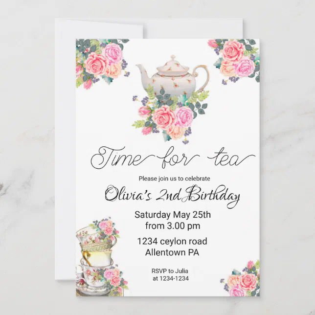 Tea Invitation, tea birthday invitation tea party | Zazzle