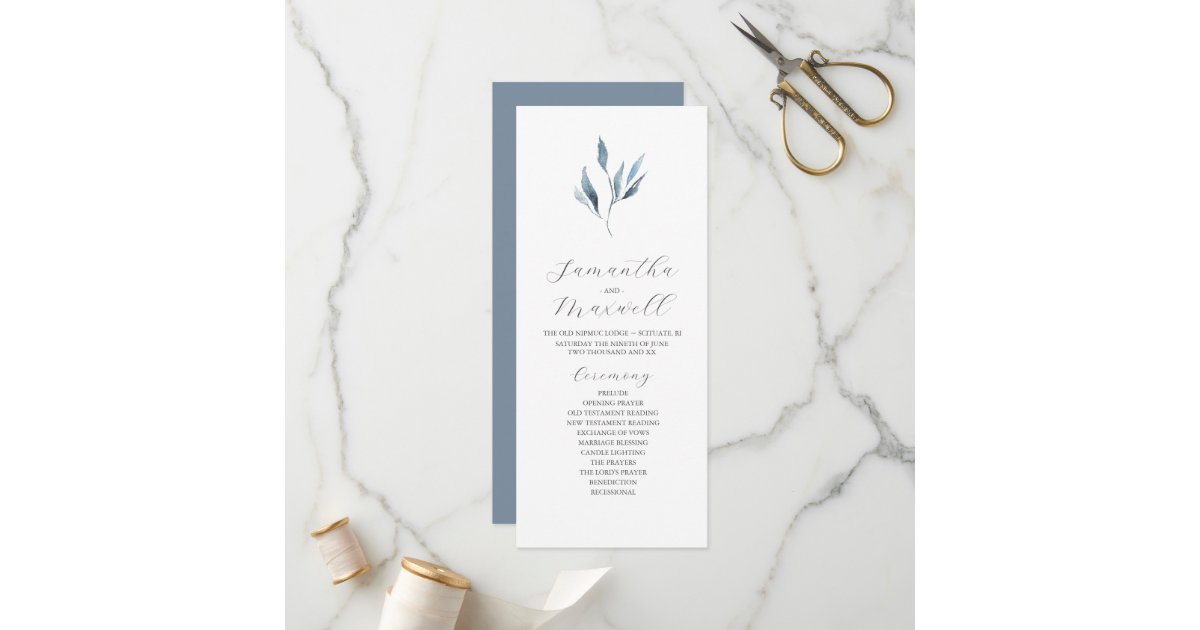 Tea Length Wedding Program Template Dusty Blue | Zazzle