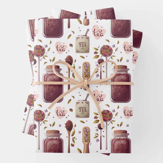 Tea Lovers' Collage - Tea Jars and Herbs Wrapping Paper Sheets | Zazzle