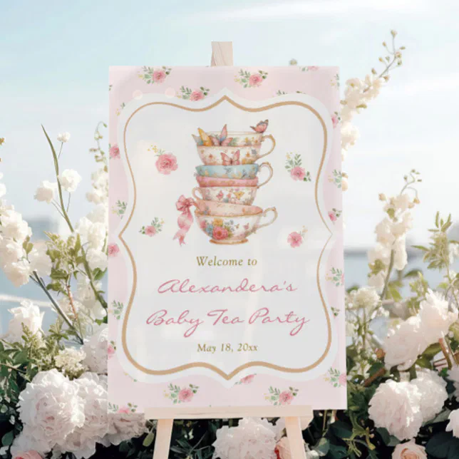 Tea Party Baby Shower Welcome Acrylic Sign | Zazzle