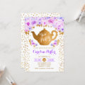 Tea Party Birthday - Gold White Purple Invitation | Zazzle
