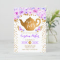 Tea Party Birthday - Gold White Purple Invitation | Zazzle