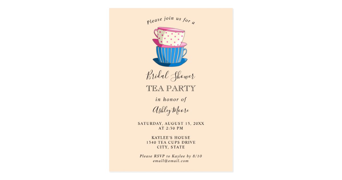 Tea Party Bridal Shower Elegant Cute Afternoon tea Postcard | Zazzle.com