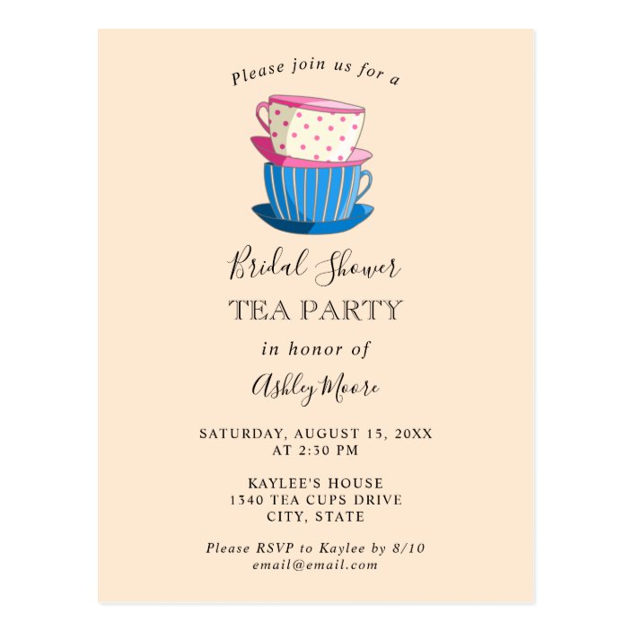 Tea Party Bridal Shower Elegant Cute Afternoon tea Postcard | Zazzle.com