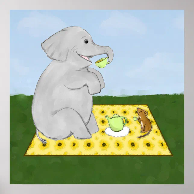 Tea Party Elephant and Mouse Poster Print | Zazzle