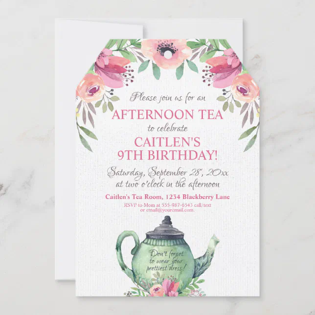 Tea Party Floral Tea Pot Birthday Invitation | Zazzle