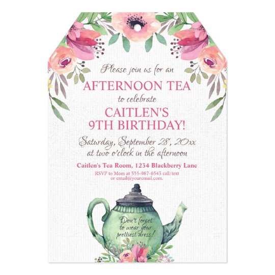 Tea Party Floral Tea Pot Birthday Invitation | Zazzle.com