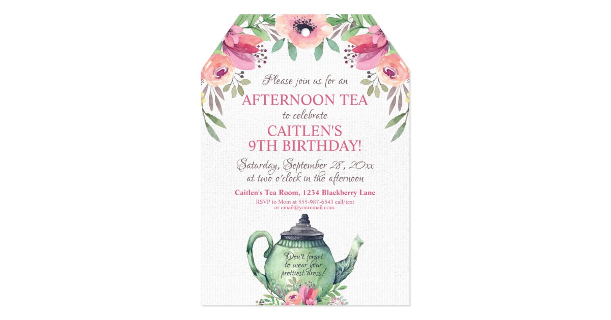 Tea Party Floral Tea Pot Birthday Invitation | Zazzle.com