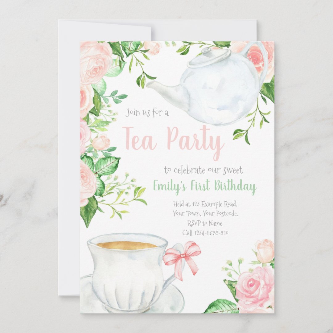 Tea Party Girls Birthday Invitation, Teapots Invitation | Zazzle