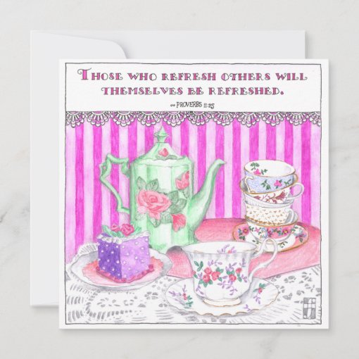 Tea Party Illustration with Scripture Invitation | Zazzle